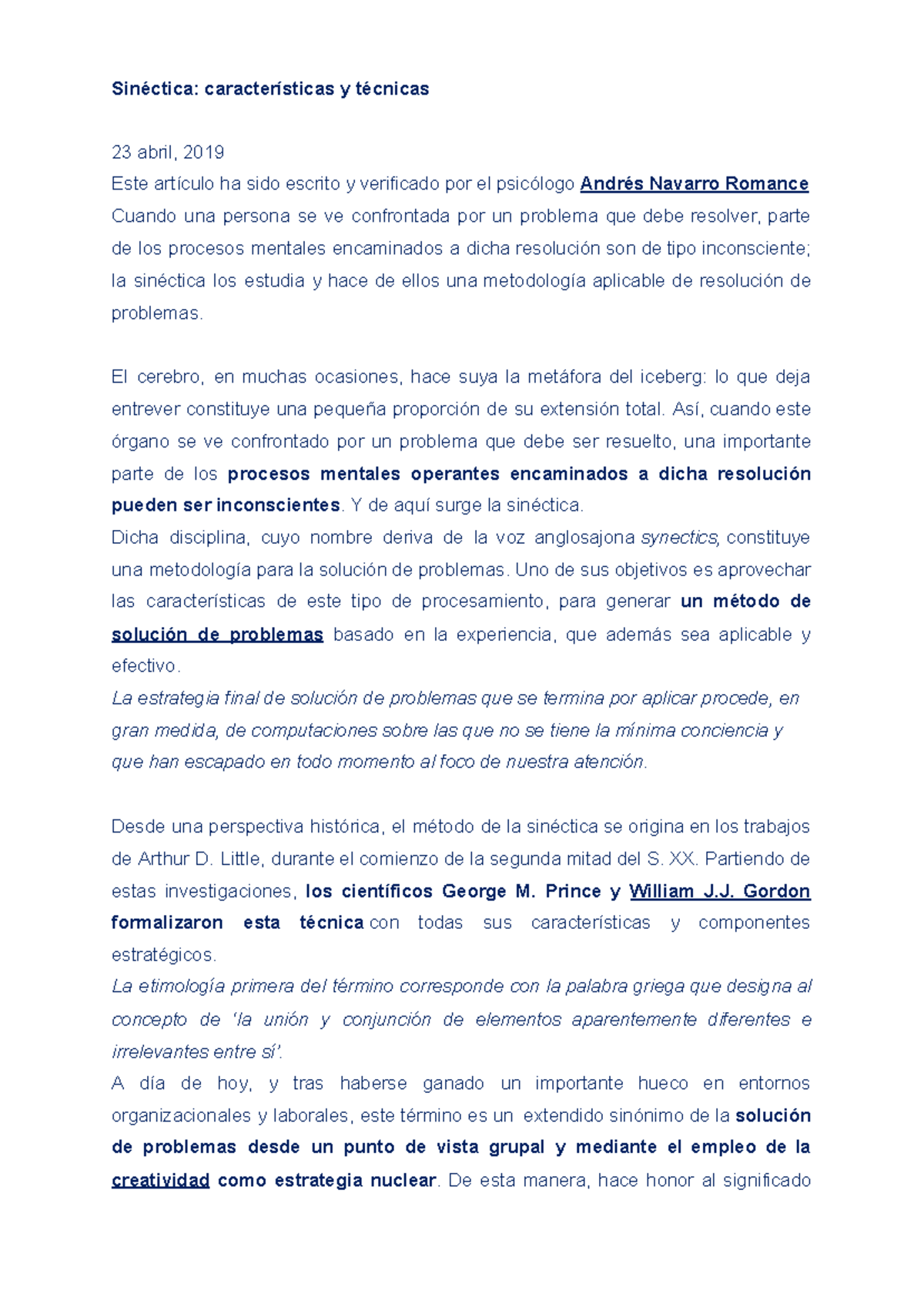 IV Sinéctica - Técnicas de aprendizaje - Sinéctica: características y ...