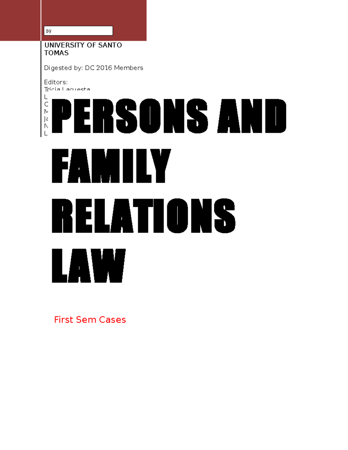 Persons AND Family Relations LAW First S - UNIVERSITY OF SANTO TOMAS ...