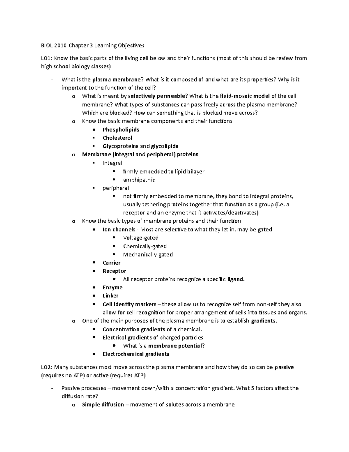 Chapter 3 Learning Objectives - BIOL 2010 Chapter 3 Learning Objectives ...