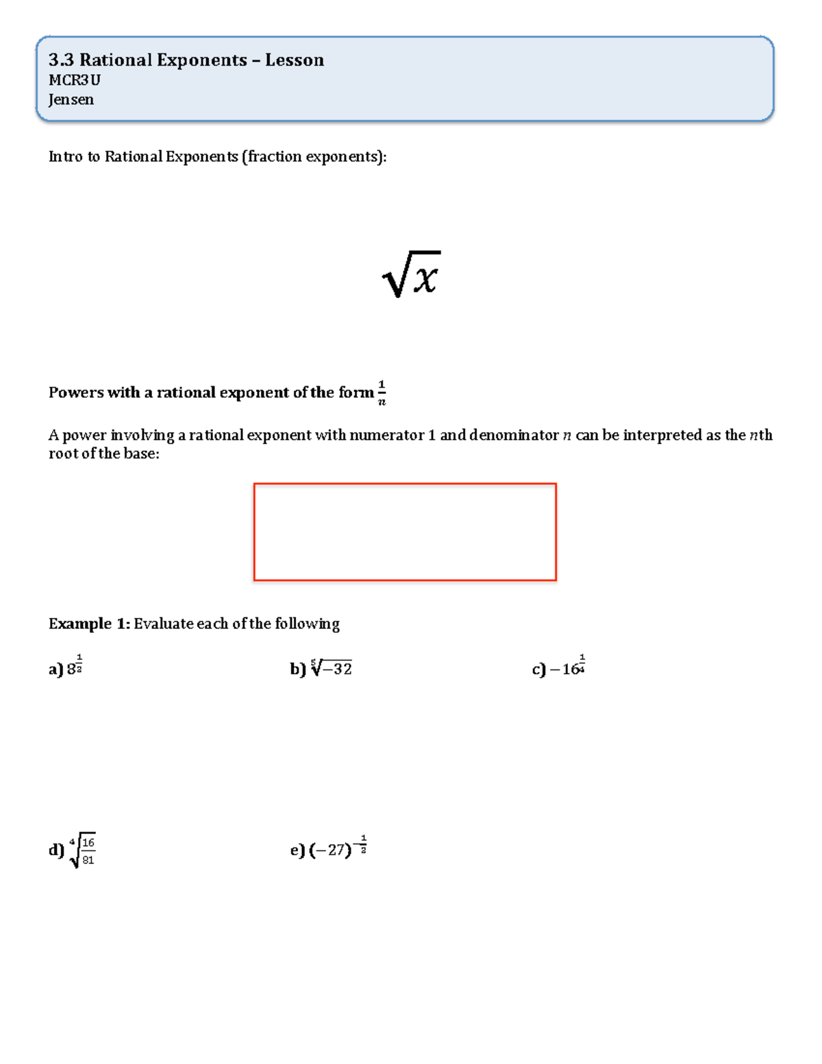 L2s-rational+exponents Student Notes - 3 Rational Exponents – Lesson ...