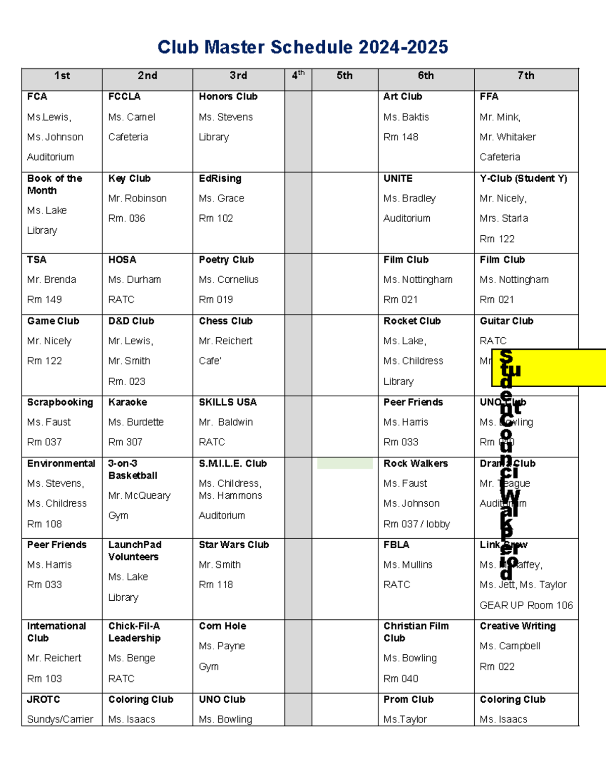 Club Master Schedule 24-25 - Club Master Schedule 2024- 1st 2nd 3rd 4 ...