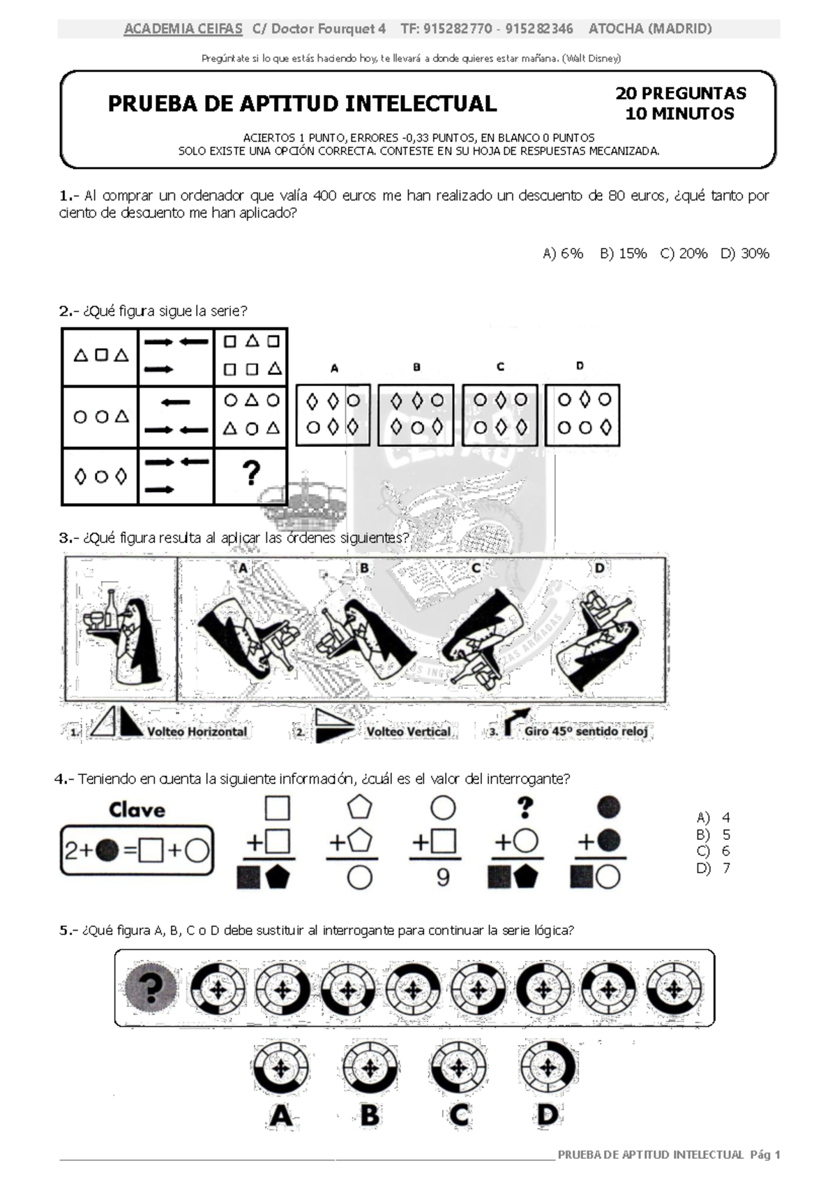 Aptitud Intelectual DEMO - PRUEBA DE APTITUD INTELECTUAL 20 PREGUNTAS ...
