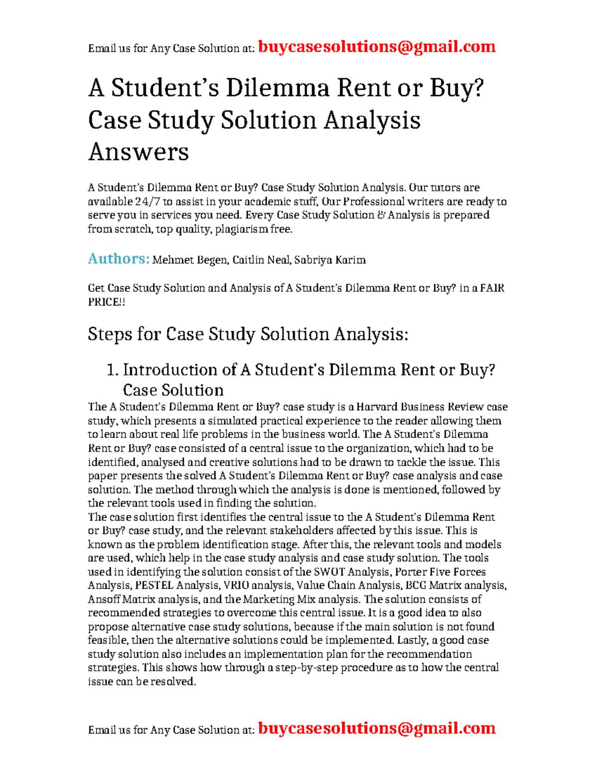 Case Solution A Student's Dilemma Rent or Buy - A Student’s Dilemma ...