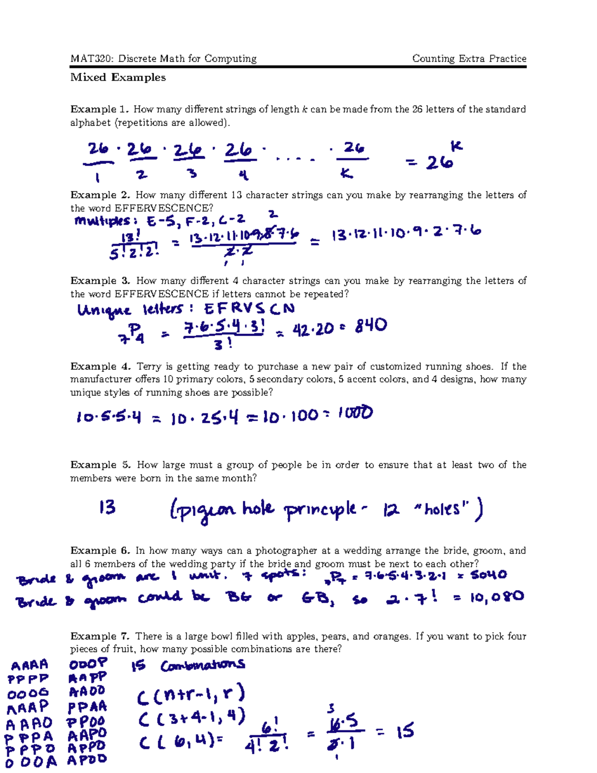 Mat320 Counting Extra Practice Solutions 1 Mixed Examples Example 1 How Many Different
