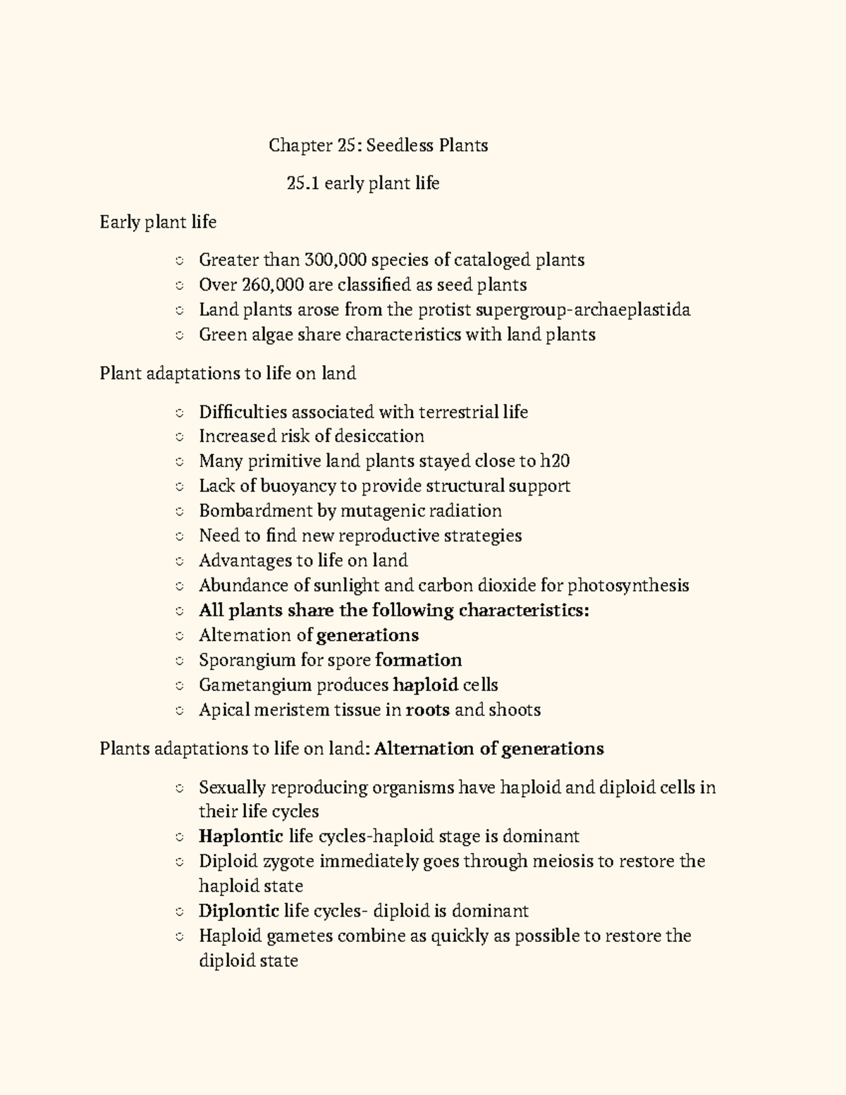 Chapter 25-Biology - Chapter 25: Seedless Plants 25 early plant life ...