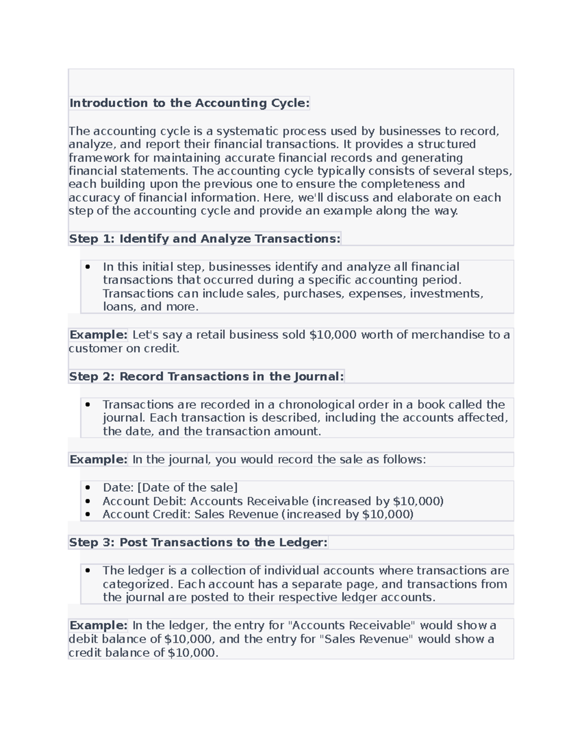 Bookkeeping and Accounting - Introduction to the Accounting Cycle: The ...