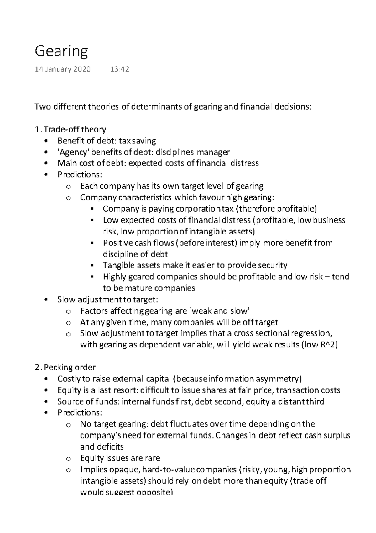 Gearing - Lecture notes 1 - Two different theories of determinants of ...