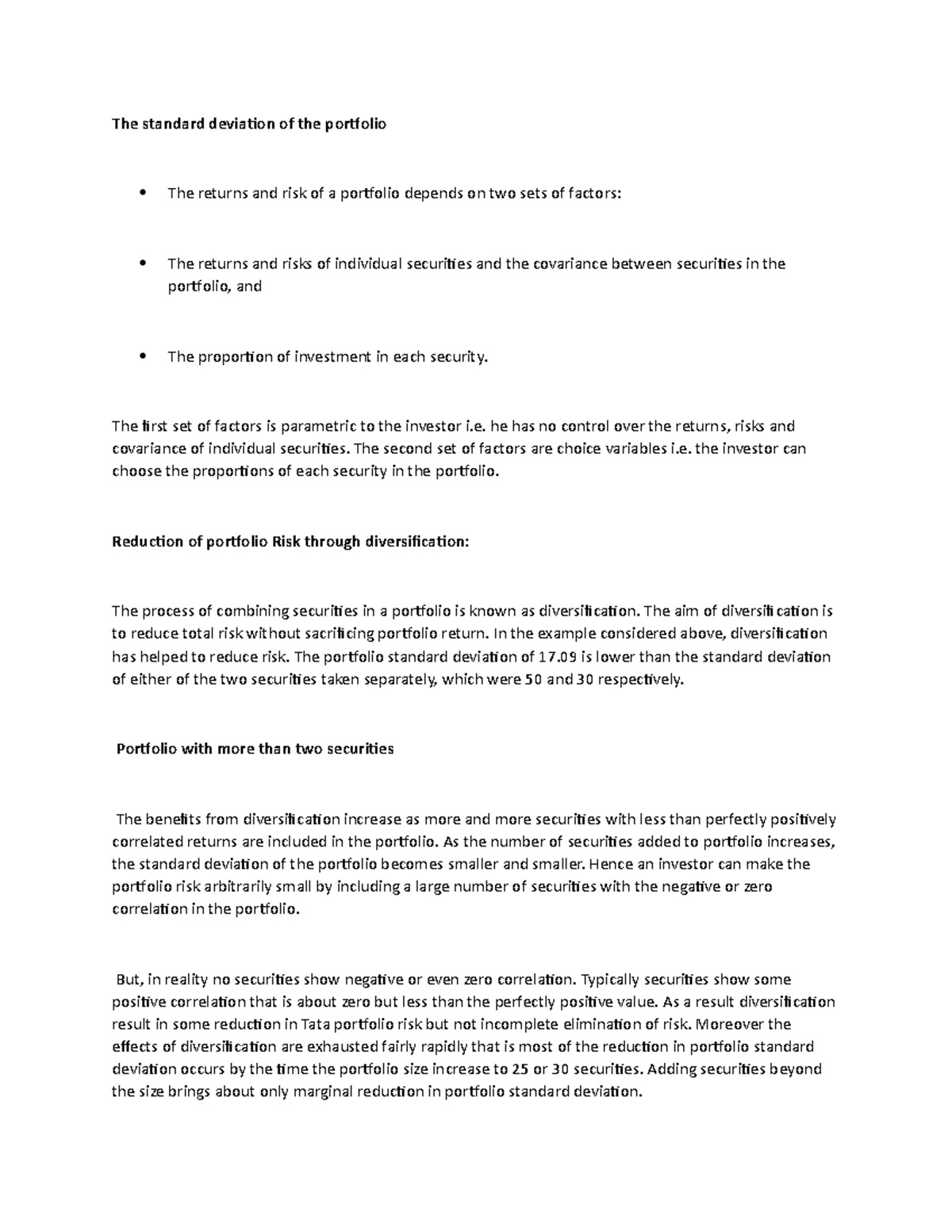 Standard Deviation Portfolio The Standard Deviation Of The Portfolio The Returns And Risk Of A