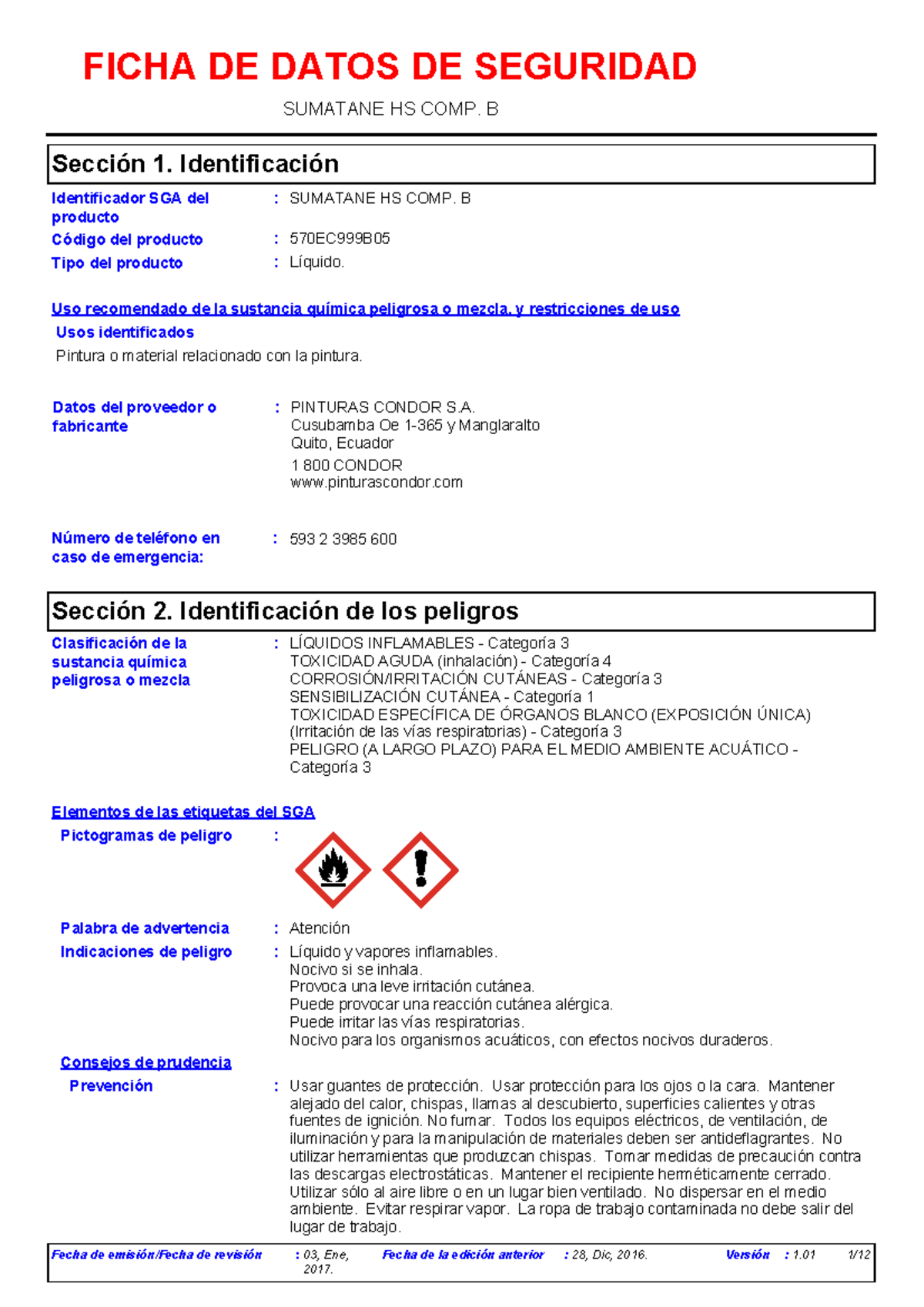 MSDS Sumatane HS Parte B - Identificador SGA del SUMATANE HS COMP. B ...