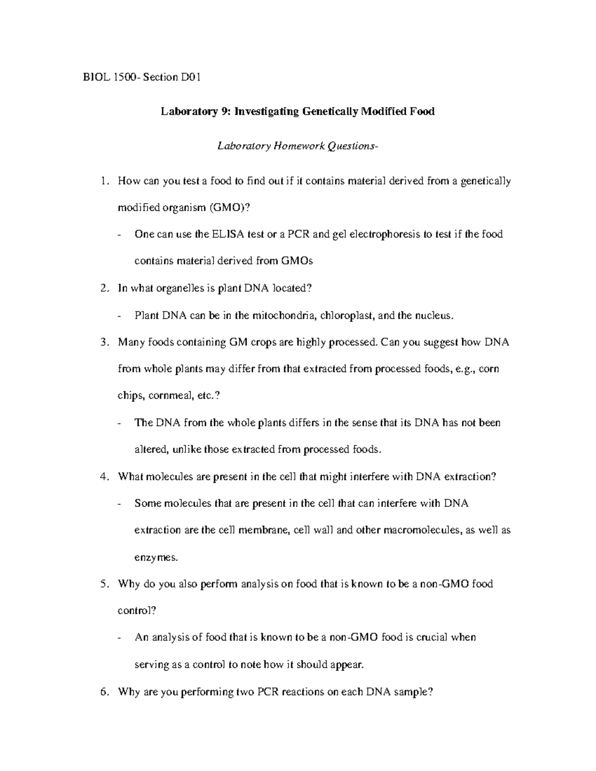 Laboratory 9 Investigating Genetically Modified Food - Many foods ...