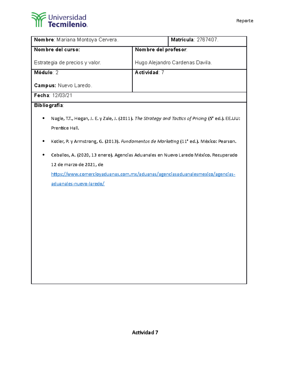 Actividad 7 - Documento completo. - Nombre : Mariana Montoya Cervera ...