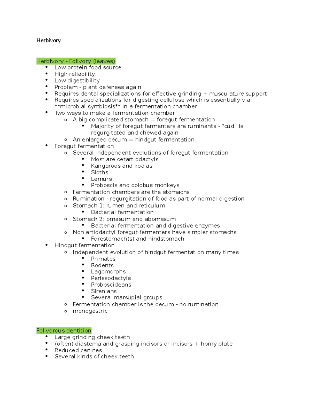 Herbivory - Mammology - Herbivory Herbivory - Folivory (leaves) Low ...