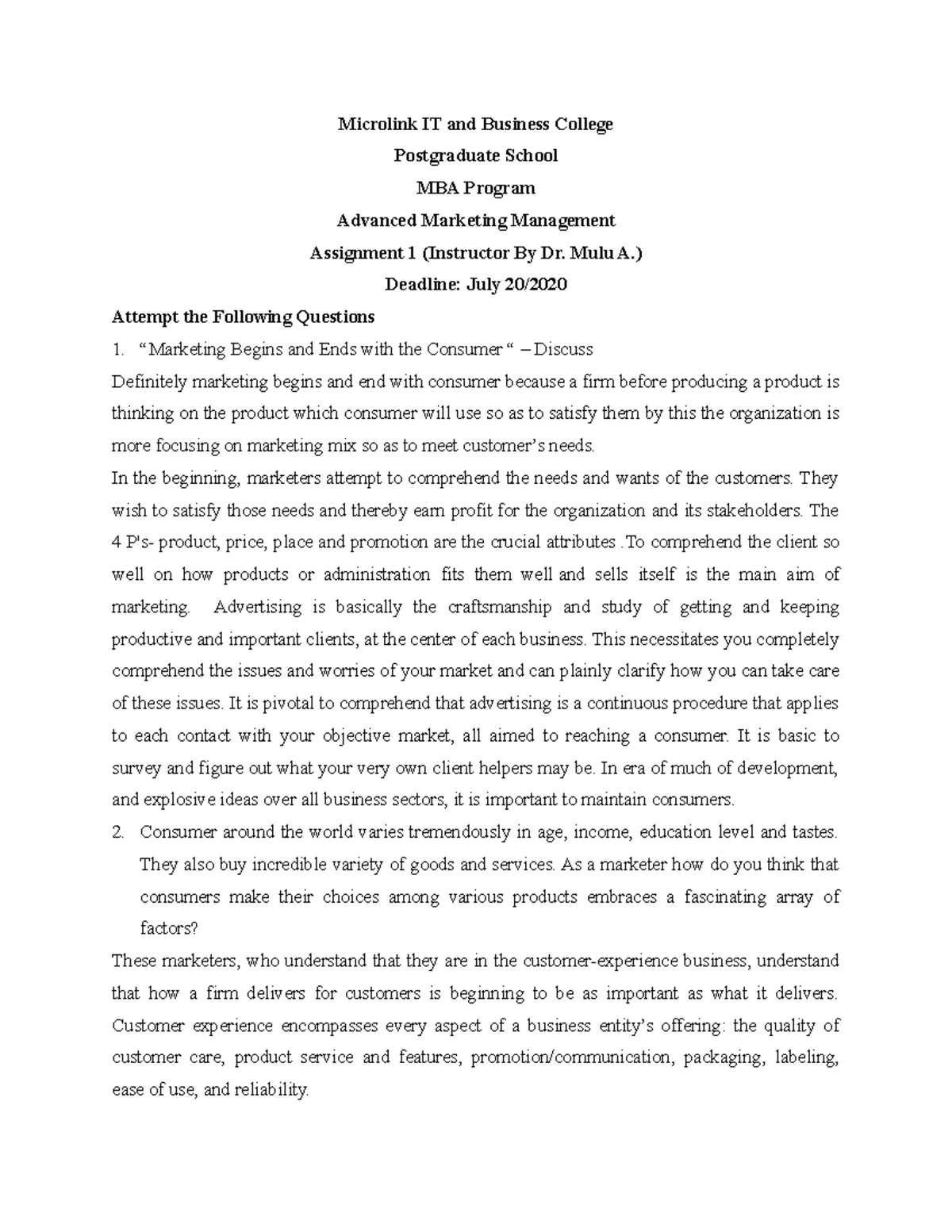 Assignment 1 (marketing) - Microlink IT and Business College ...