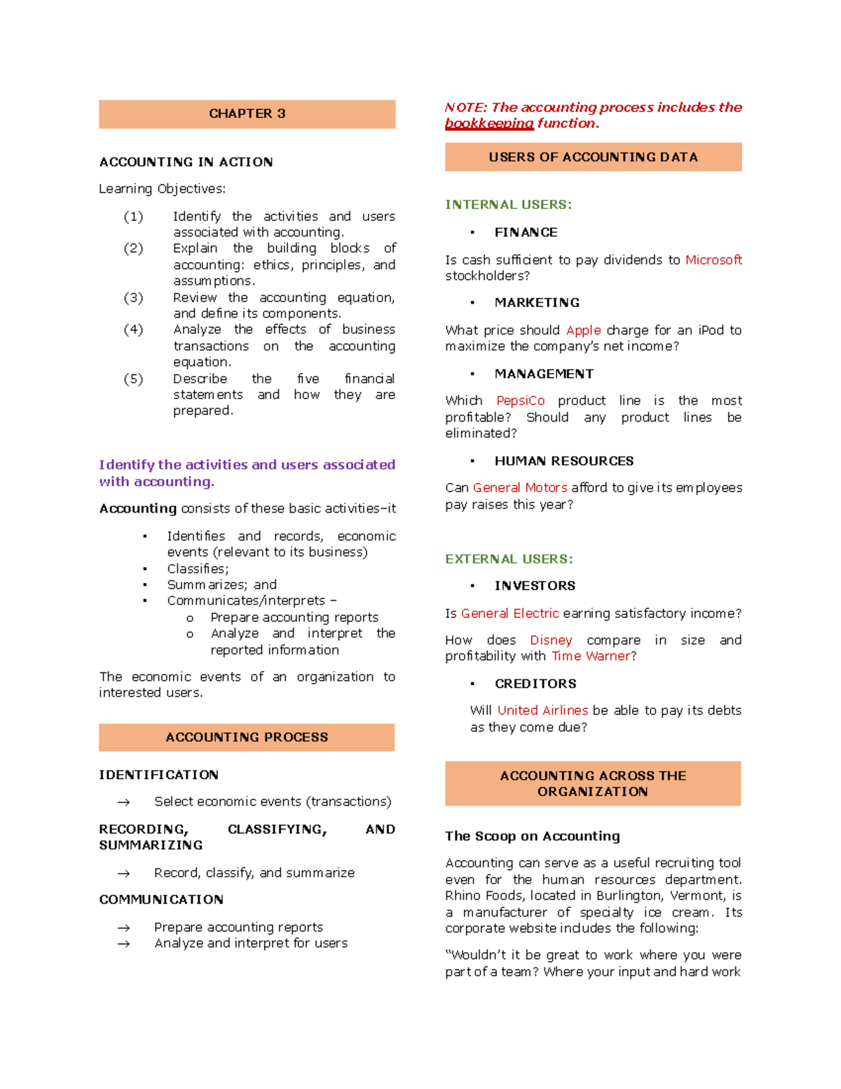 Chapter 3 - ACCOUNTING IN ACTION Learning Objectives: (1) Identify the ...