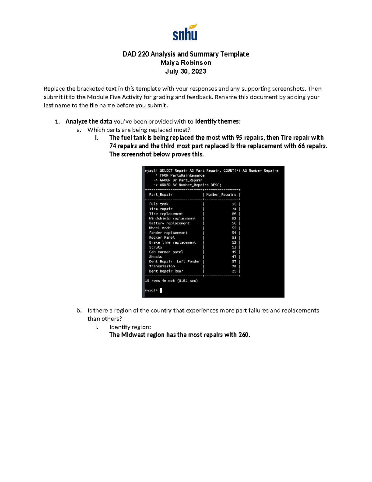 DAD 220 Analysis and Summary Template - DAD 220 Analysis and Summary ...