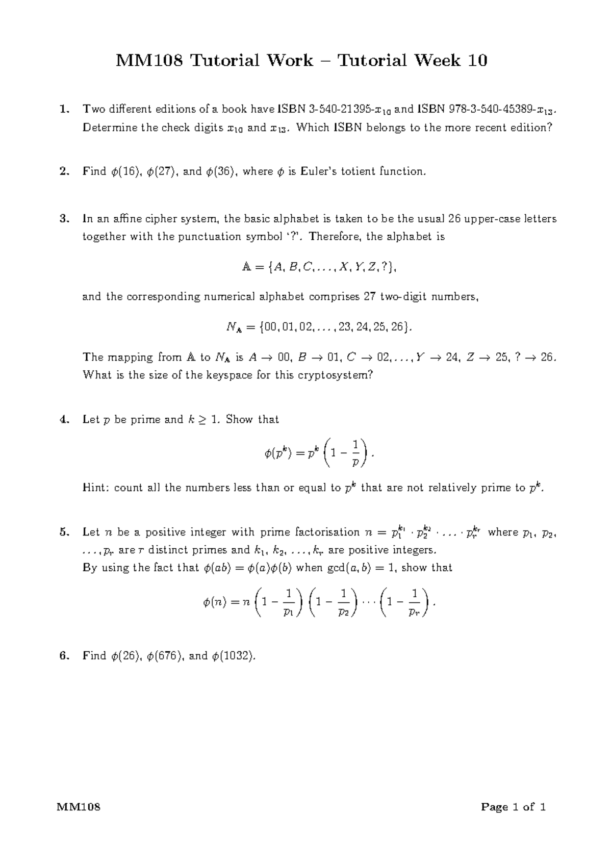Tutorial Week 10 - MM108 Tutorial Work – Tutorial Week 10 Two different ...