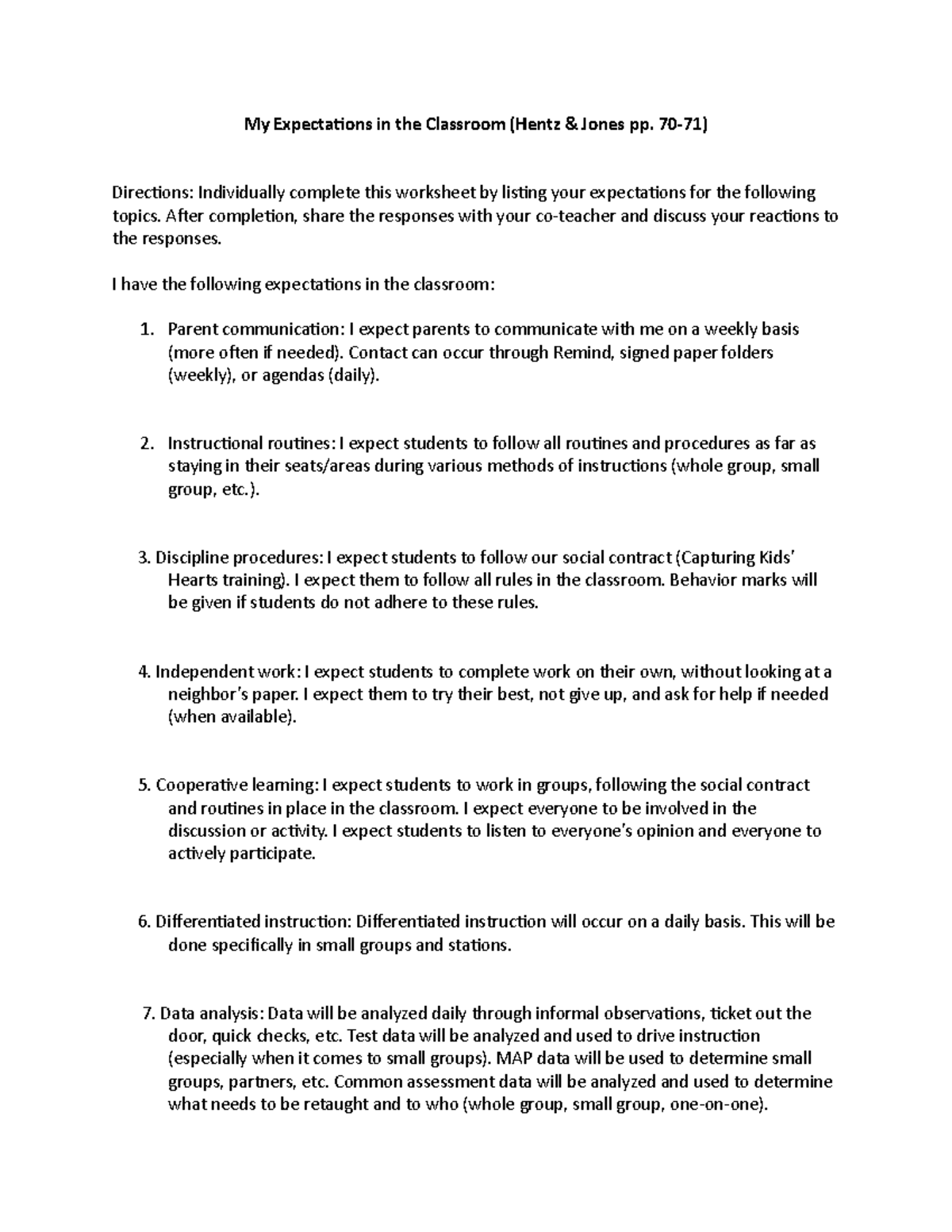 My Expectations in the Classroom questions and answers - My ...