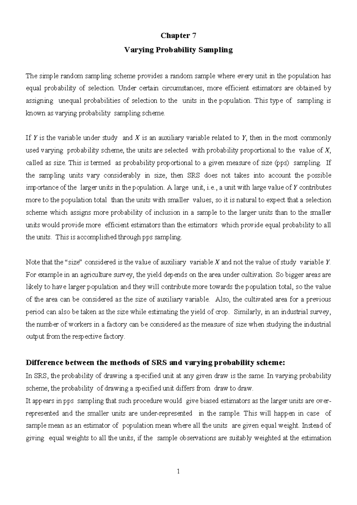 Lecture notes for this year - Chapter 7 Varying Probability Sampling ...