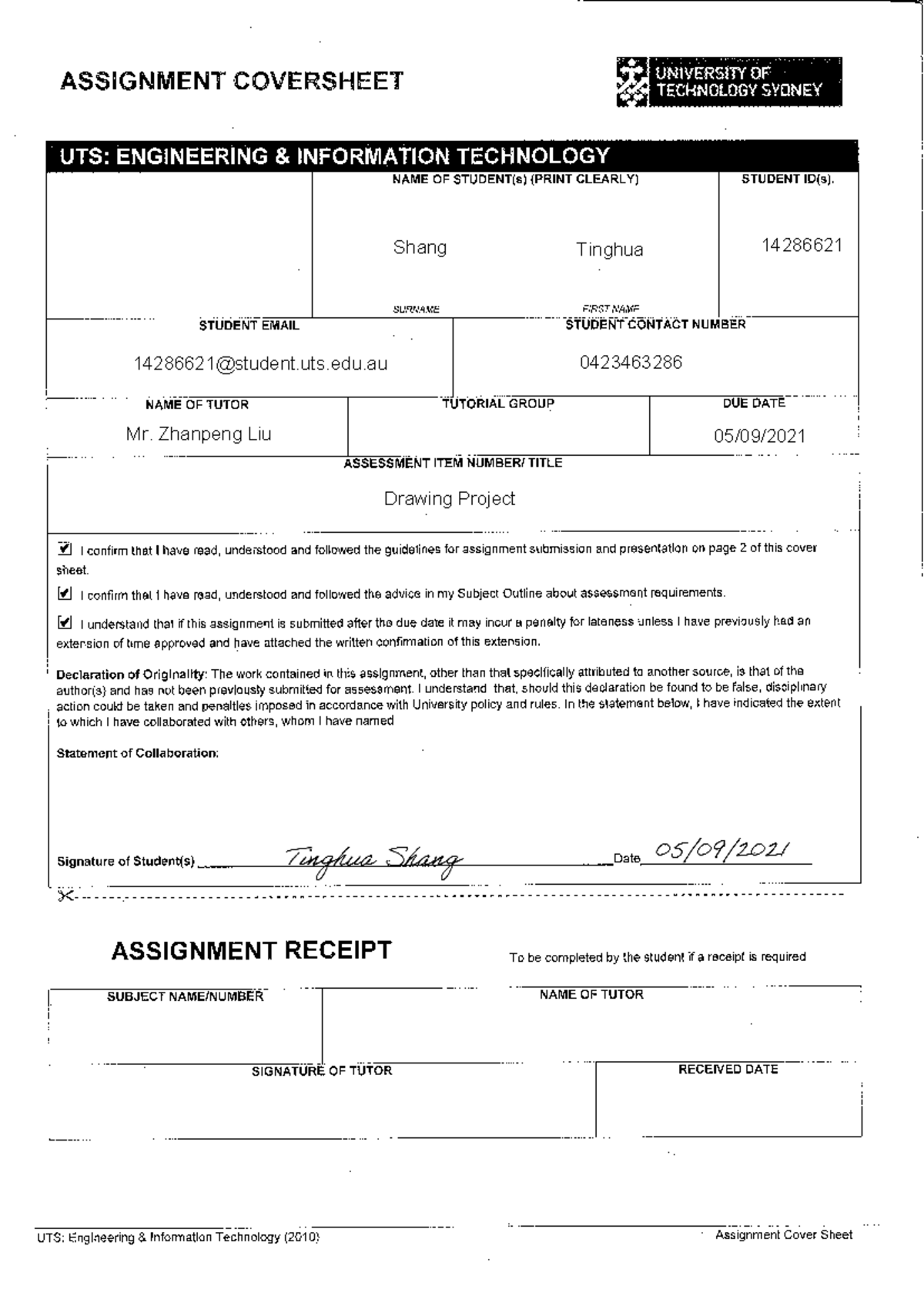 Assignment Cover Sheet - 048230 - 14286621 14286621@student.uts.edu ...