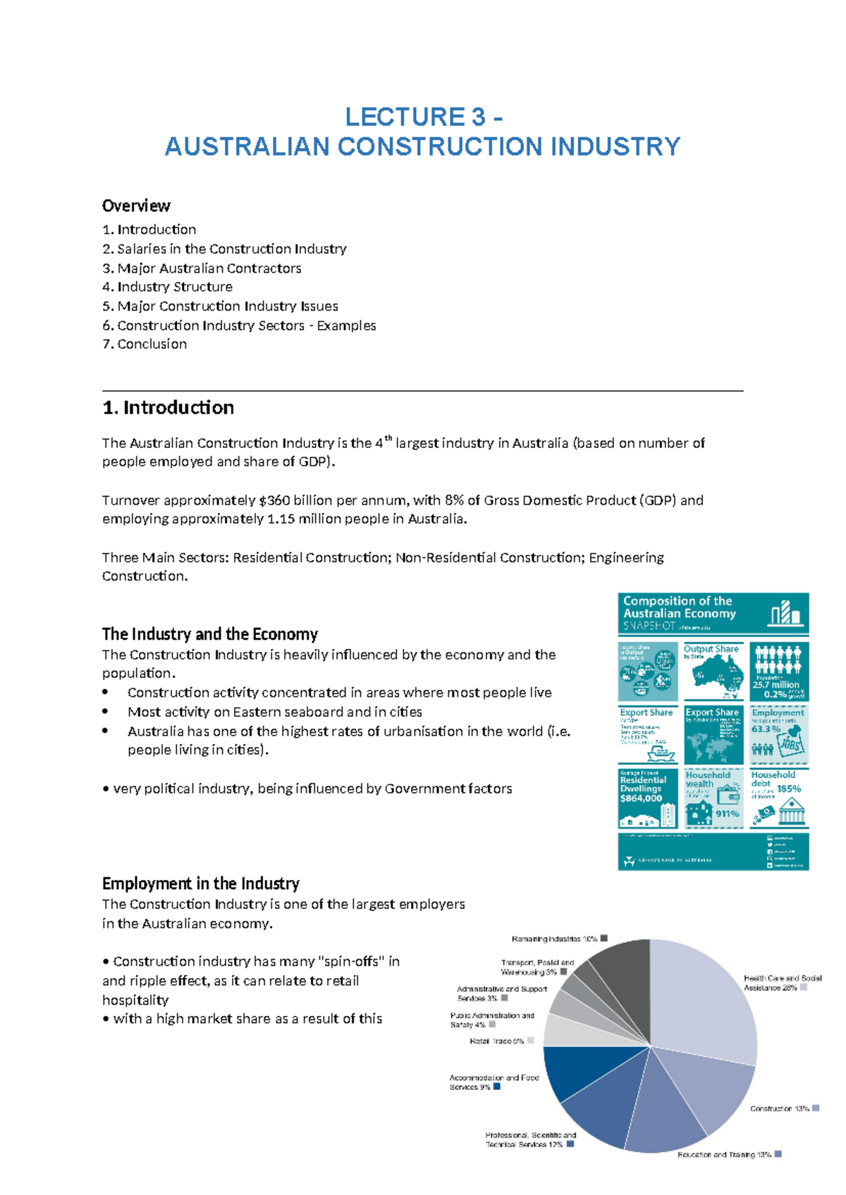 Lecture 3 - LECTURE 3 - AUSTRALIAN CONSTRUCTION INDUSTRY Overview 1 ...