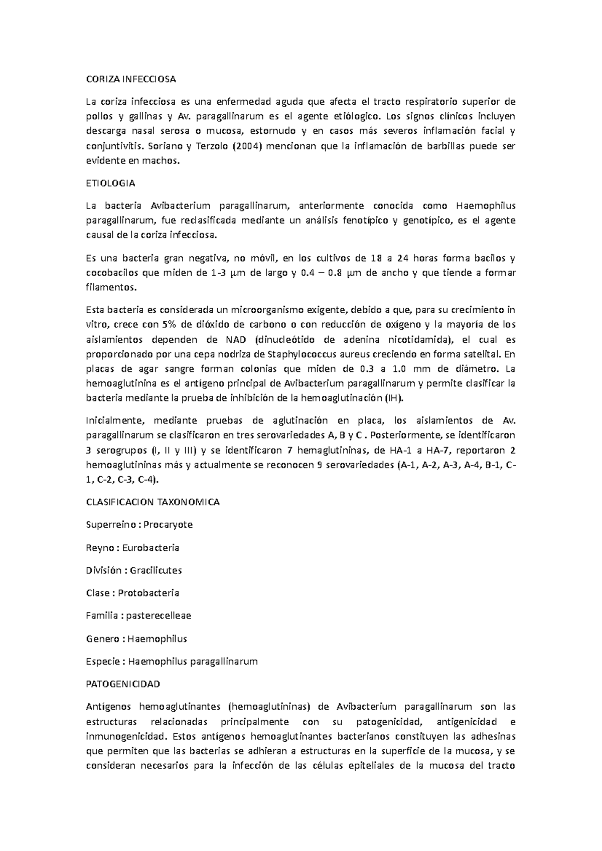 Coriza - .... - CORIZA INFECCIOSA La coriza infecciosa es una ...