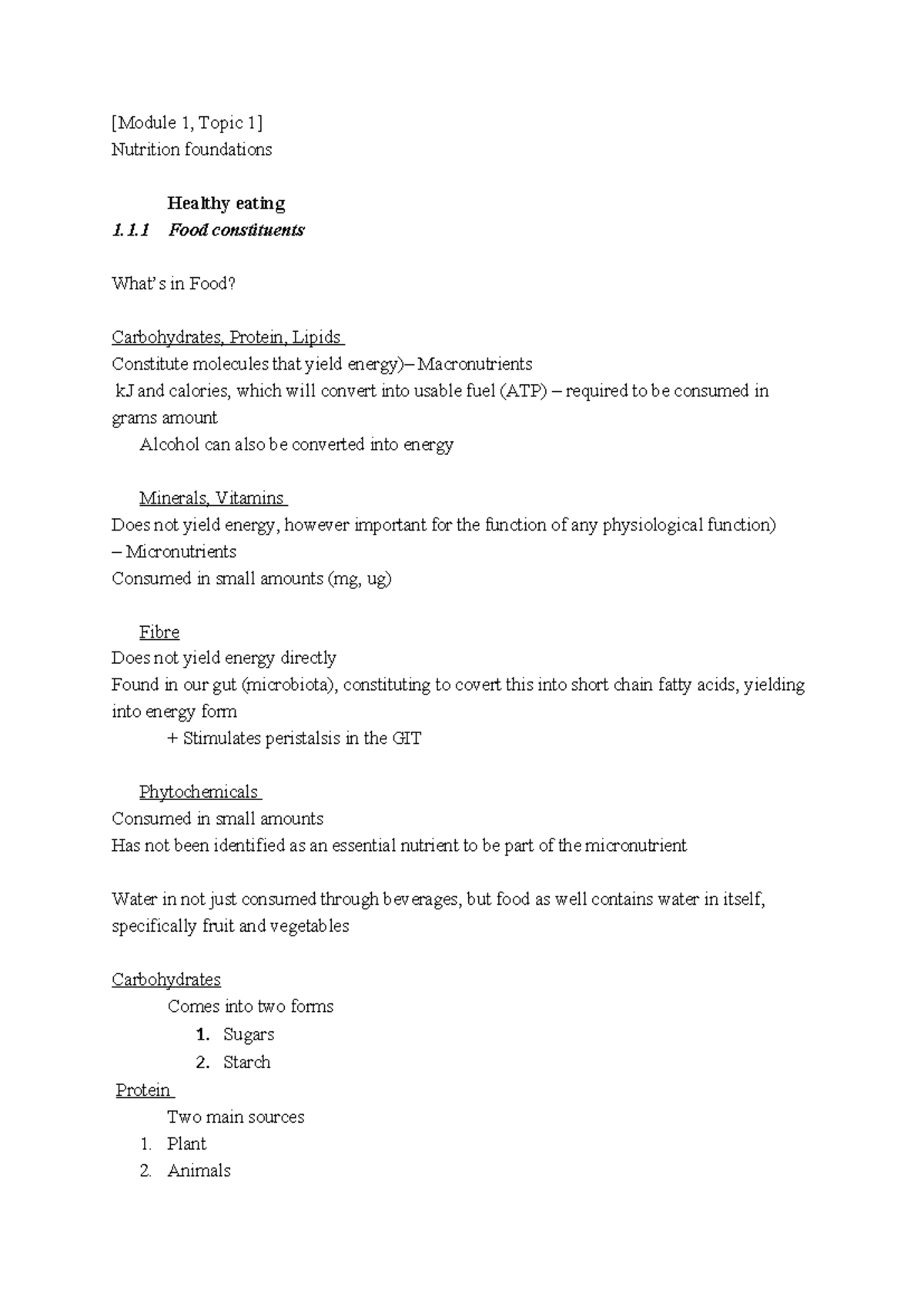 NUTR2101 Module 1 - Summary Nutrition Science - [Module 1, Topic 1] Nutrition foundations ...