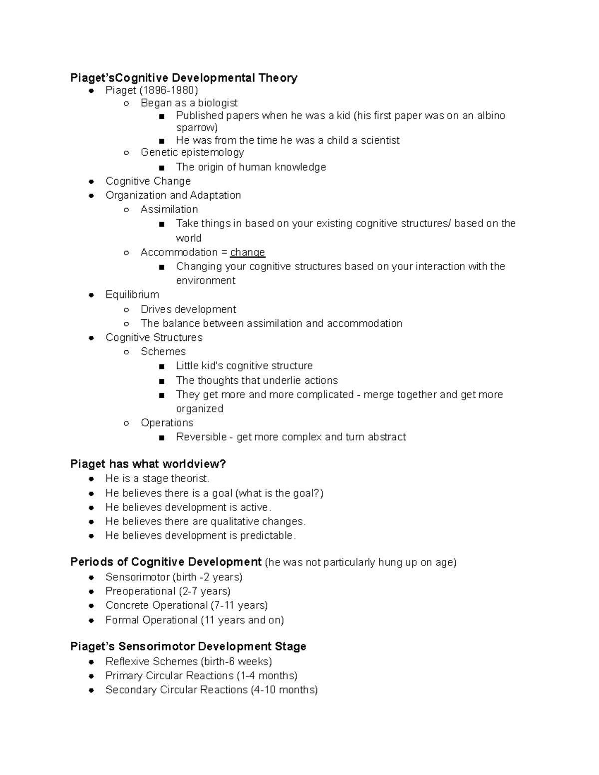 PSYCH 220 Piaget and language Development Notes - Piaget’sCognitive ...
