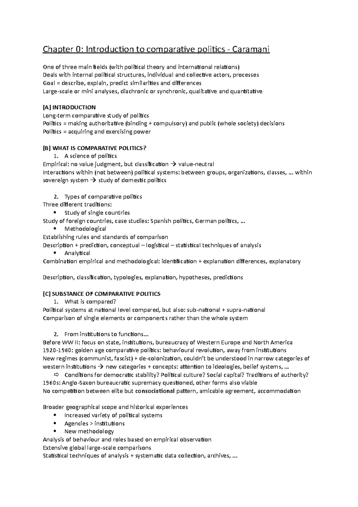 Comparative Institutional Politics Handbook - Daniele Caramani - Summary 2012_2013 - Chapter 0 ...