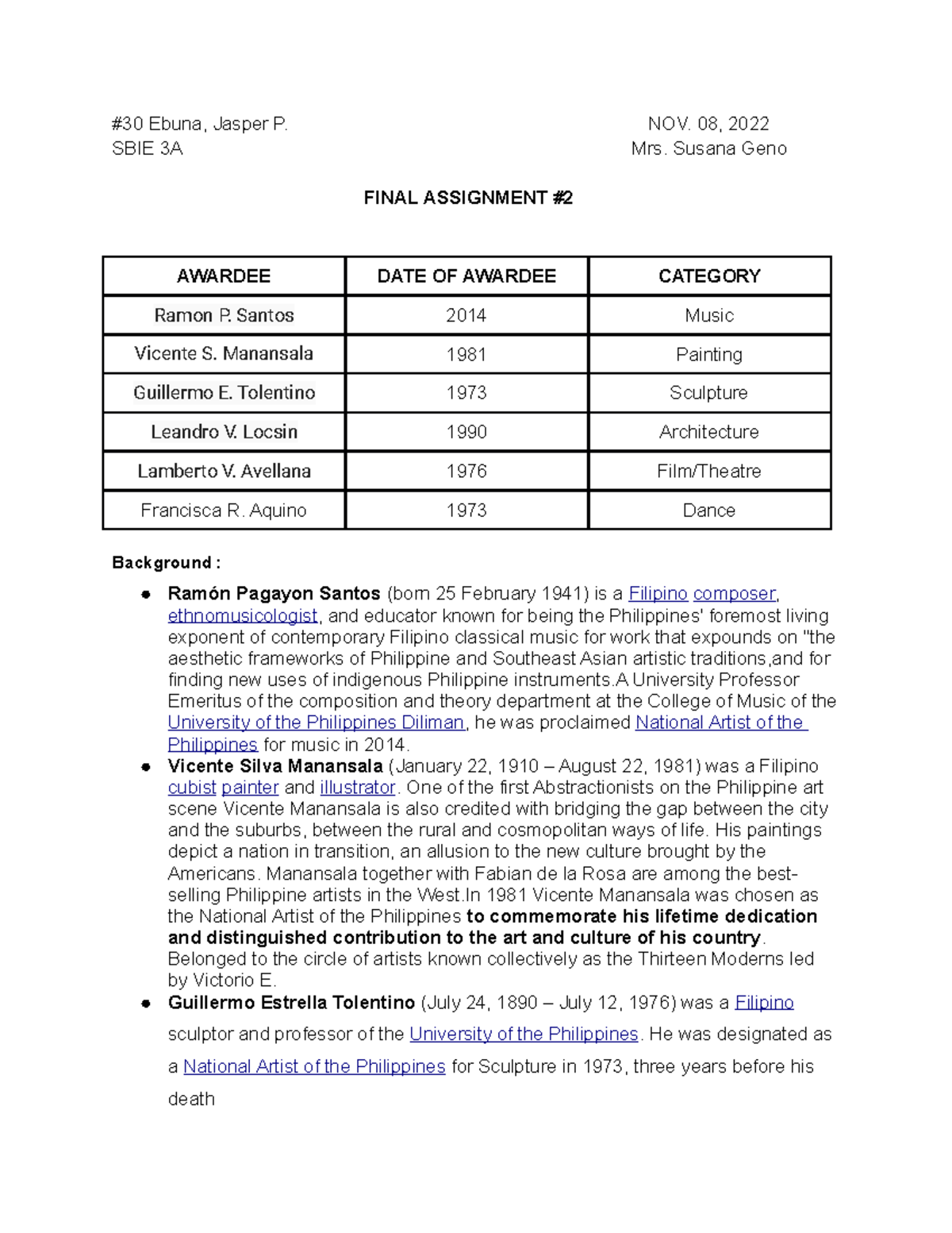 Final assignment #2 - ginaw - #30 Ebuna, Jasper P. NOV. 08, 2022 SBIE ...