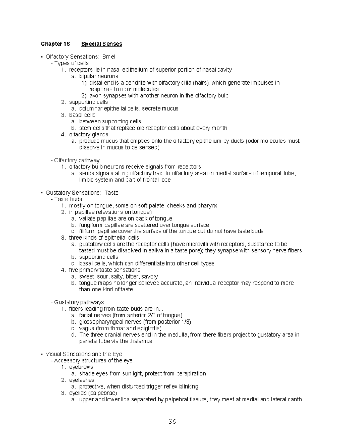 Special Senses Notes - 36 Chapter 16 Special Senses Olfactory ...