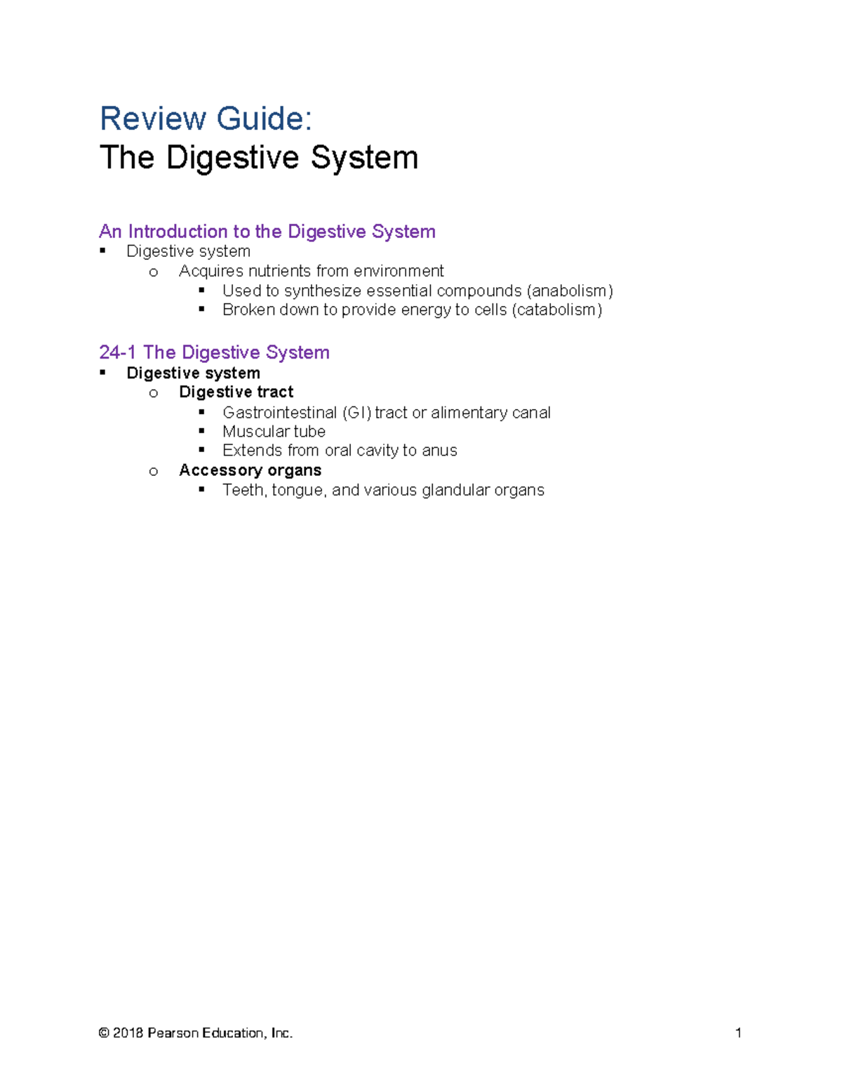 Review Notes - The Digestive System - Review Guide: The Digestive ...