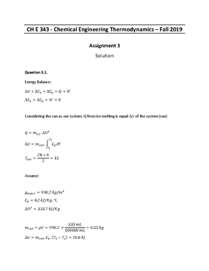 Chapter 4: Thermodynamics - Ch E343 - Ch. 4 Thursday, September 21 ...