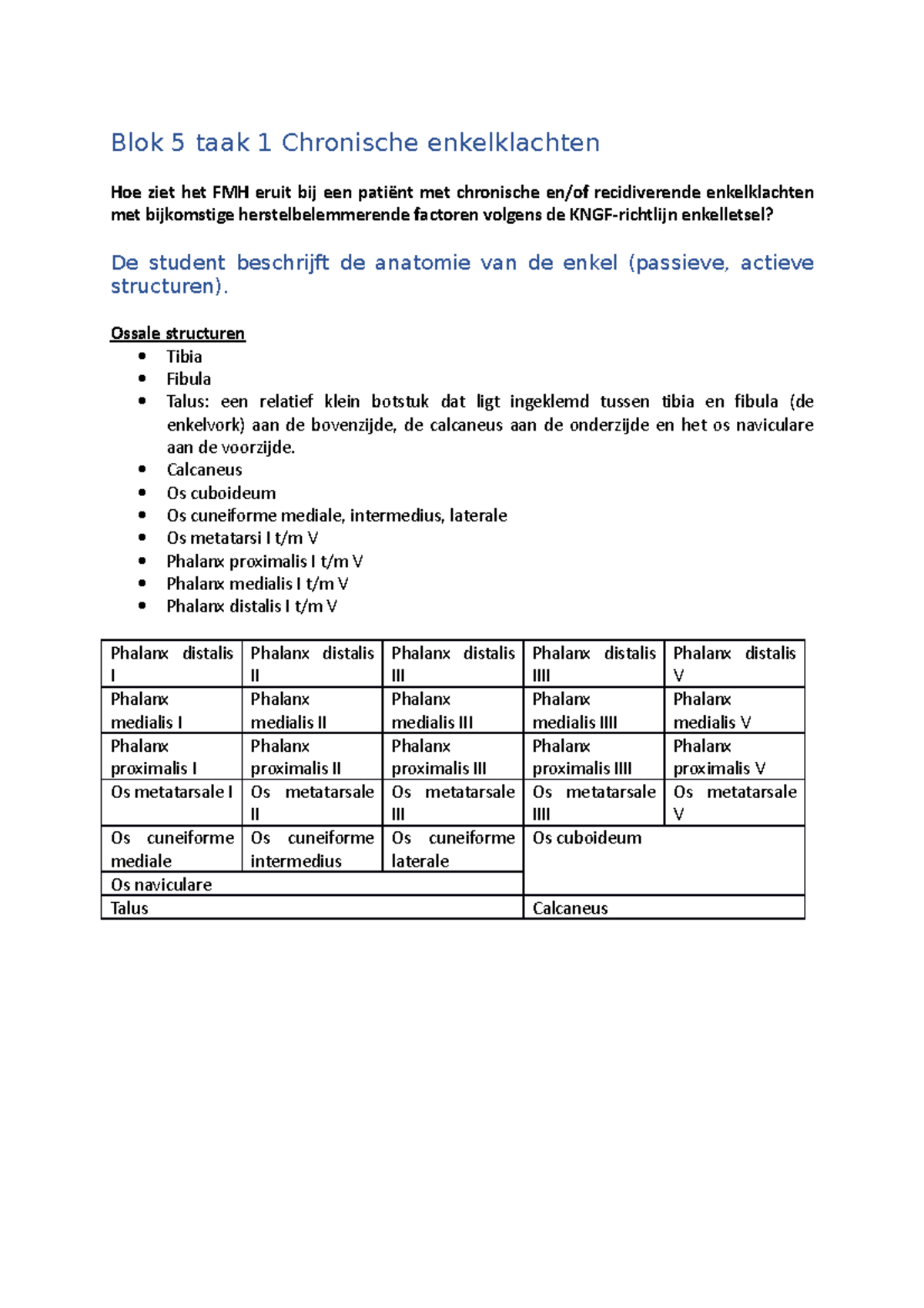 Blok 5 taak 1 - Blok 5 taak 1 Chronische enkelklachten Hoe ziet het FMH ...
