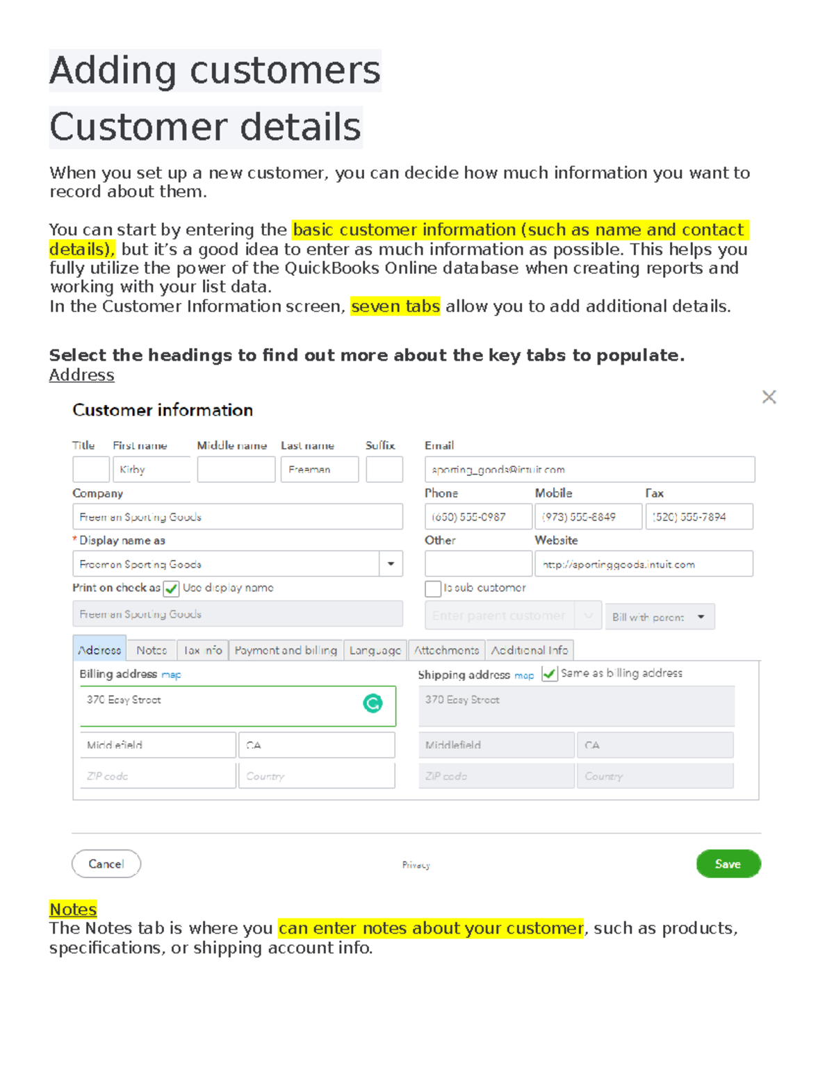Adding customers - Adding customers Customer details When you set up a ...