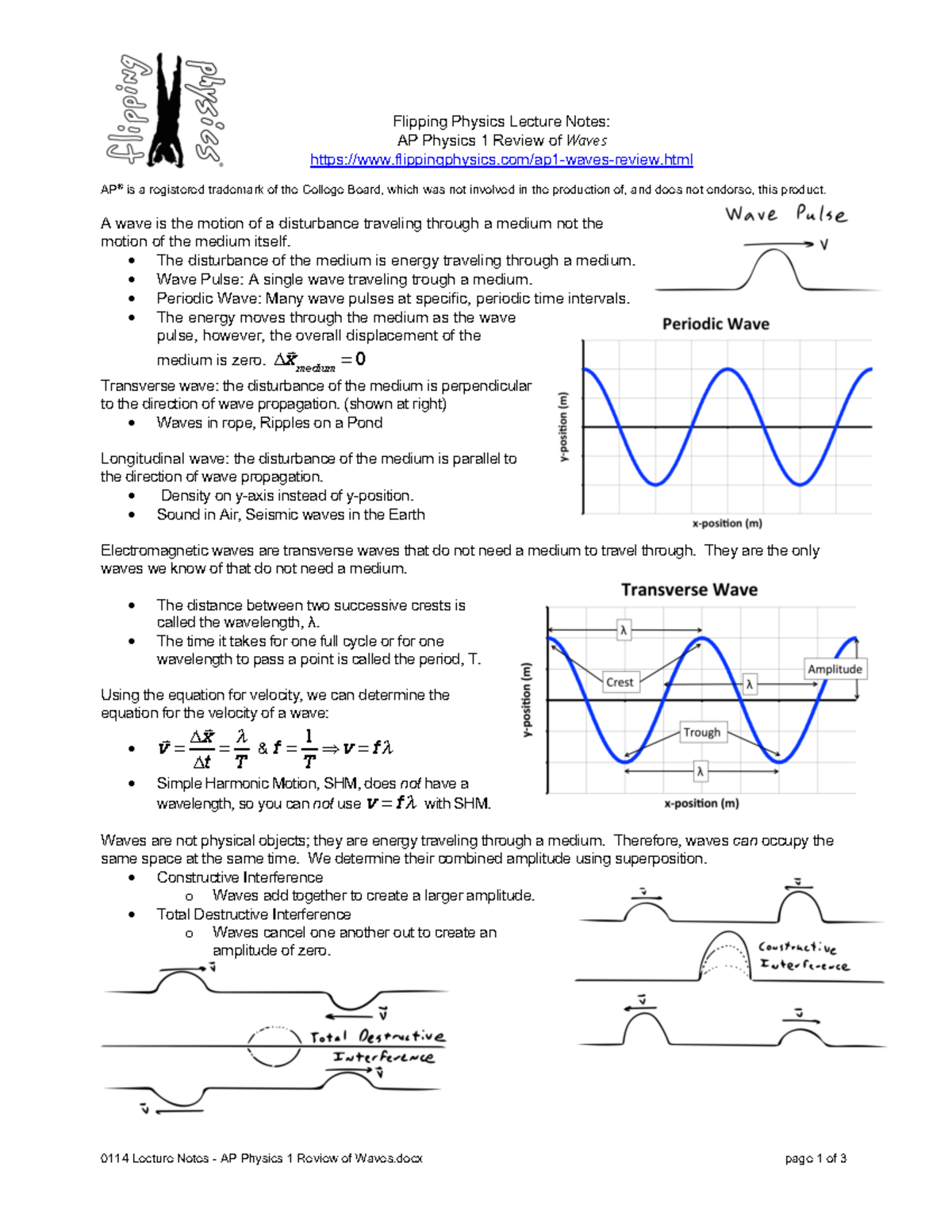 Waves and Continued Harmonic Motion Notes - 0114 Lecture Notes - AP ...