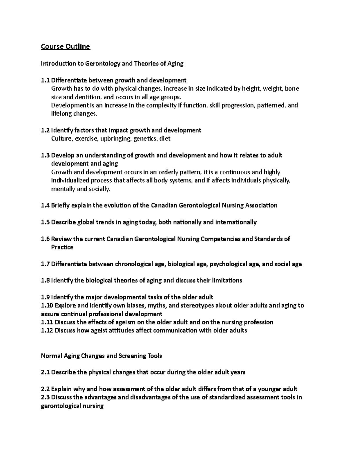 Course Outline - Course Outline Introduction to Gerontology and ...