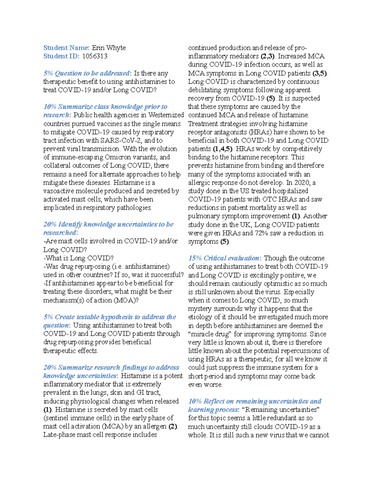 IBL2 Erin Whyte 1056313 - Student Name: Erin Whyte Student ID: 1056313 ...