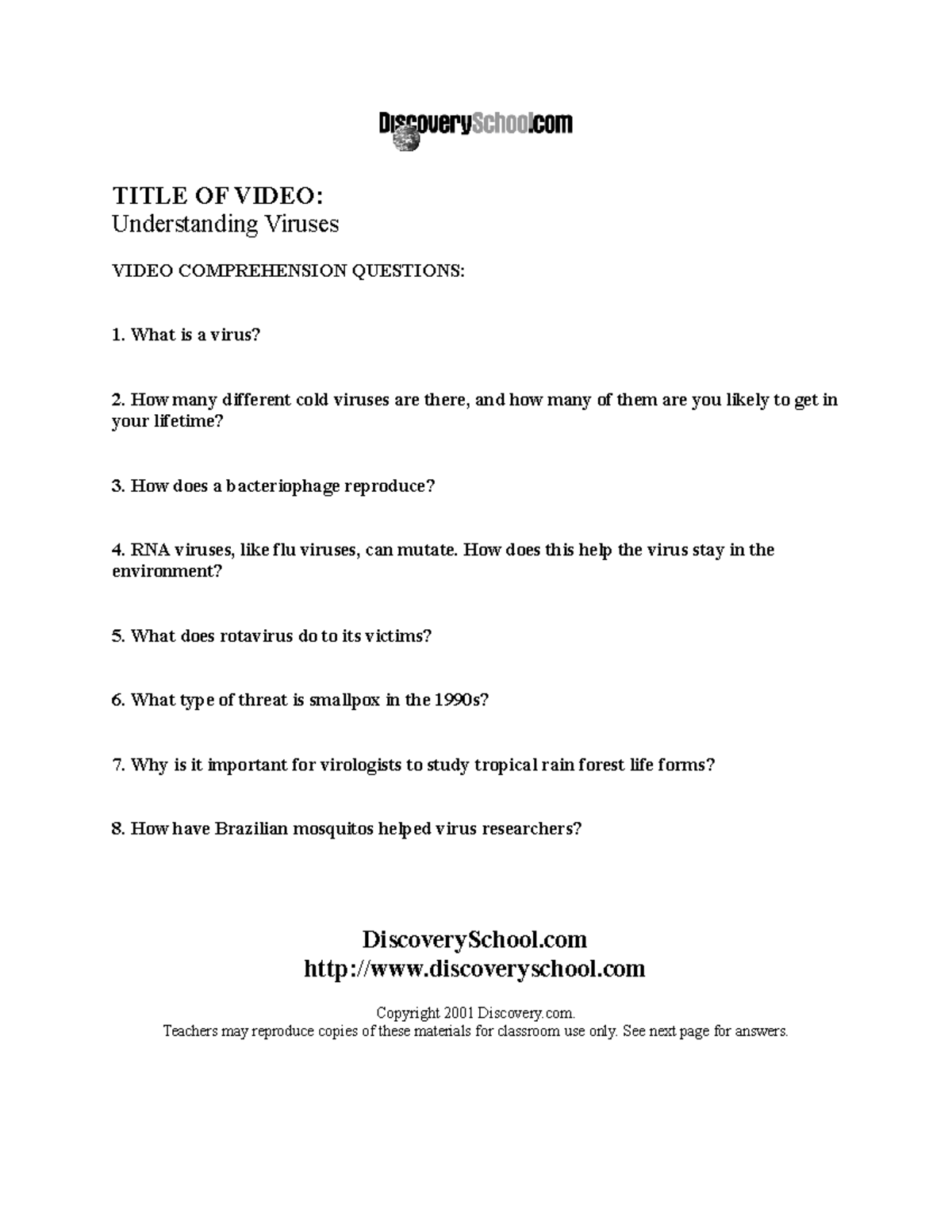 Understanding Viruses Discover - TITLE OF VIDEO: Understanding Viruses ...