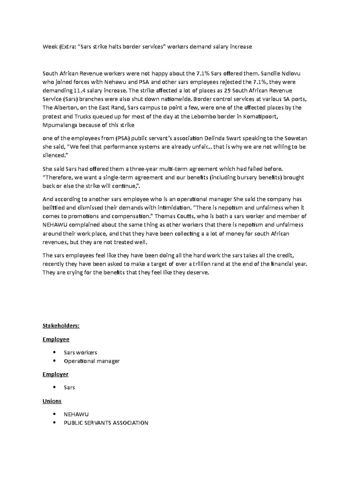 Week(Extra Article) - SARS strike halts border services - Week (Extra ...