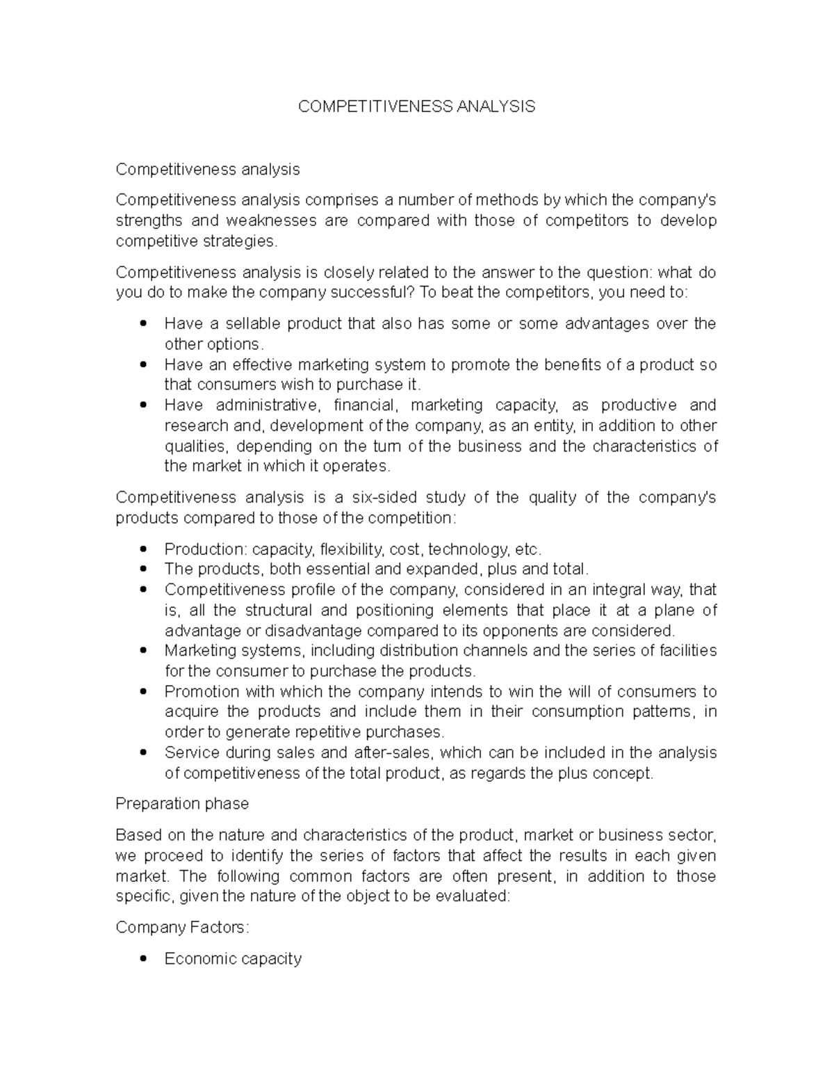 COMPETITIVENESS ANALYSIS - COMPETITIVENESS ANALYSIS Competitiveness ...