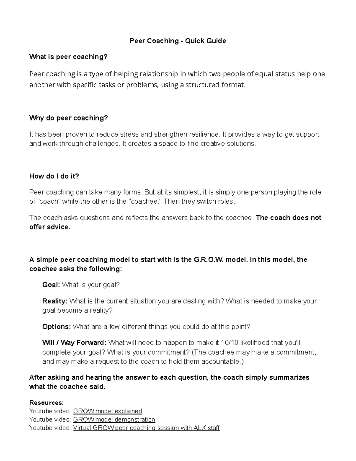 Peer Coaching - Quick Guide - Peer Coaching Quick Guide What is peer ...