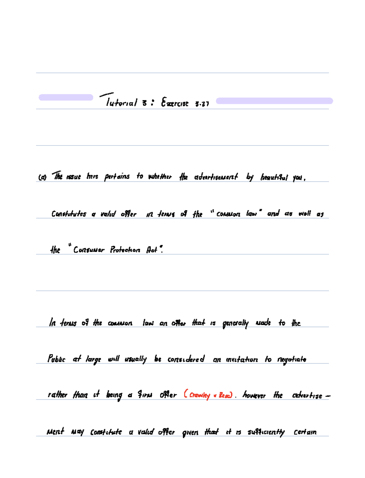 Exercise 3.27 tutorial - Tutorial 3 Exercise 3. a Theissue here ...