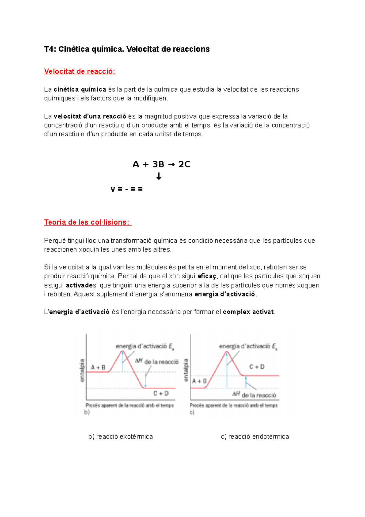 T4 Cinètica química. Apunts cinètica química de selectivitat química 2n batxillerat - T4 ...