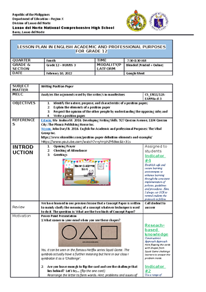 Lesson Plan ESP 9 - Episode 1 - LESSON PLAN IN ESP 9 1 st Quarter ...