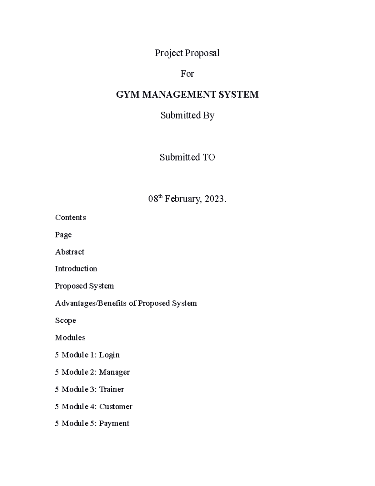 Gym managementy system proposal - Project Proposal For GYM MANAGEMENT ...