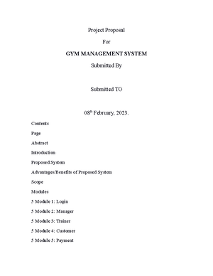 Gym managementy system proposal - Project Proposal For GYM MANAGEMENT SYSTEM Submitted By ...