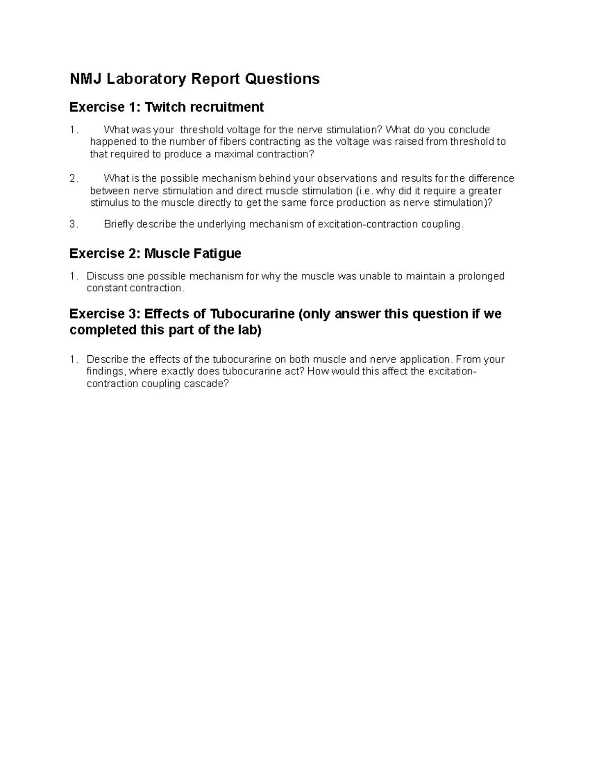 LAB3 Lab report (NMJ) - NMJ Laboratory Report Questions Exercise 1 ...