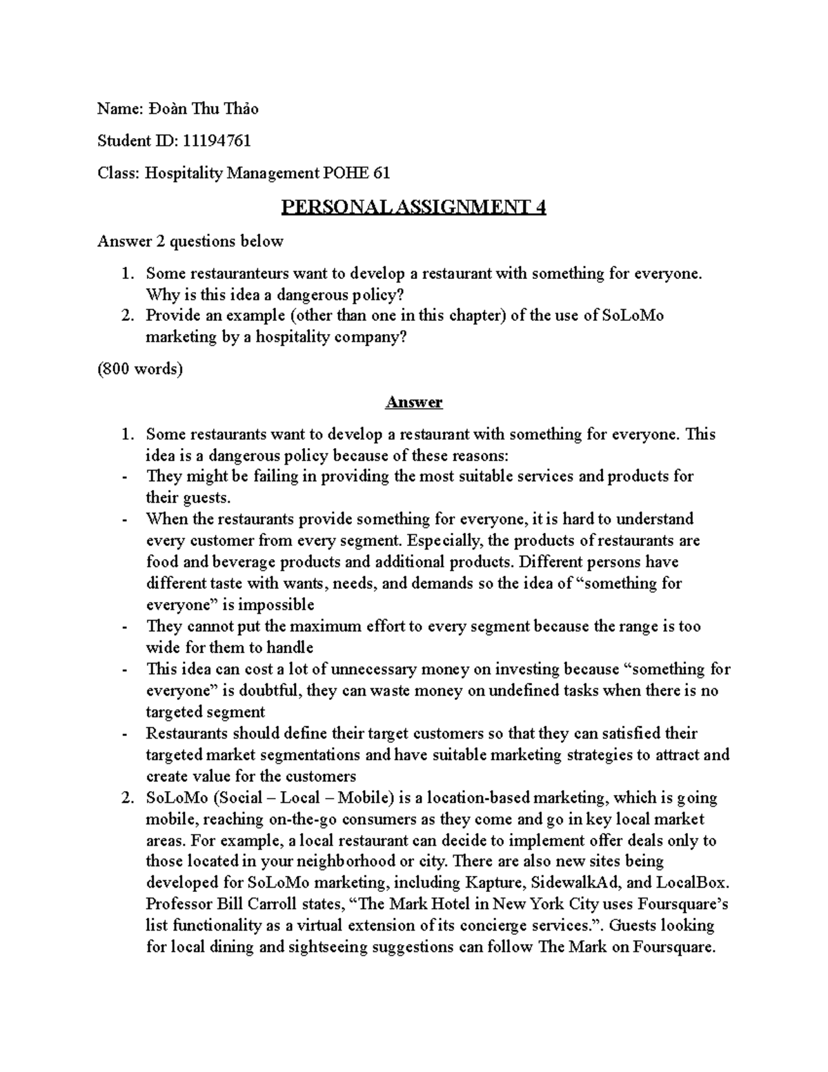 Personal Assignment 4 - Đoàn Thu Thảo - 11194761 - Name: Đoàn Thu Thảo ...