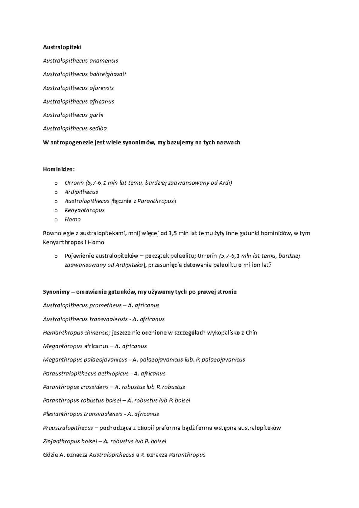 Antropogeneza -wykład-V .... - Australopiteki Australopithecus ...