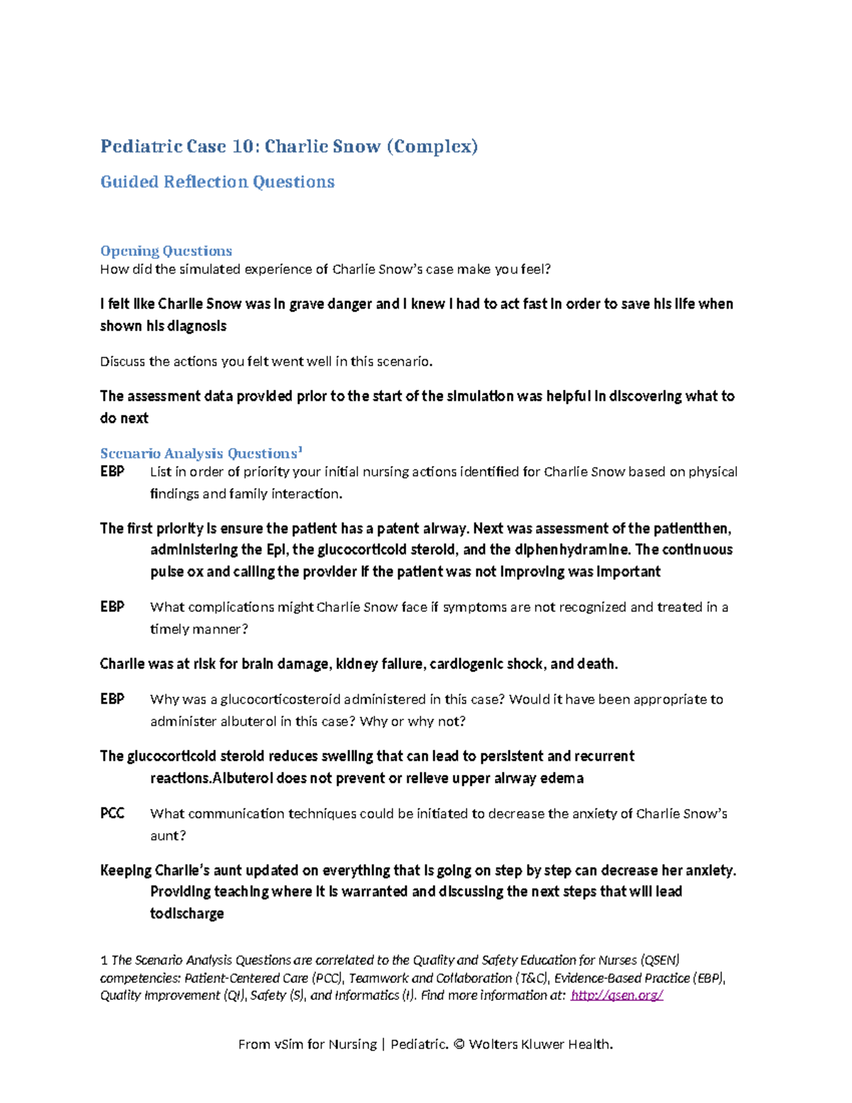 Pediatric Charlie Snow Debreif - Pediatric Case 10: Charlie Snow ...